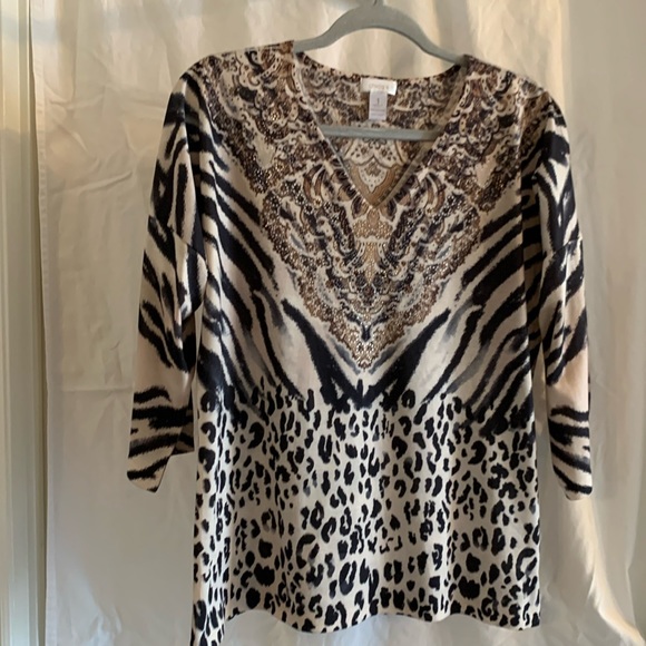 Chico's | Tops | Chico Top Size Animal Print With Sequins Machine Wash ...